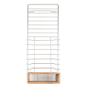 mDesign Compact Modern Kitchen Countertop, Sink Dish Drying Rack, Removable Cutlery Tray - Drain and Dry Wine Glasses, Bowls and Dishes - Metal Wire Drainer in Satin with Natural Bamboo Caddy