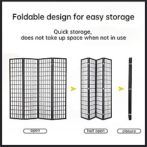 FDW Room Divider 4 Panel Oriental Shoji Screen 6Ft Folding Privacy Divider Wall Divider Portable Freestanding Partition Screen Japanese-Inspired Wood Divider ,White