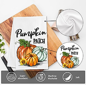 Hexagram Fall Kitchen Towels Set of 4-16x23.5 Inch Thanksgiving Decorative Hand Towels for Kitchen with Pumpkins