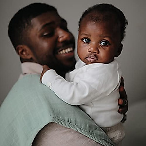 mushie Muslin Baby Burp Cloths | 100% Organic Cotton, Set of 2 (Roman Green/Fog)