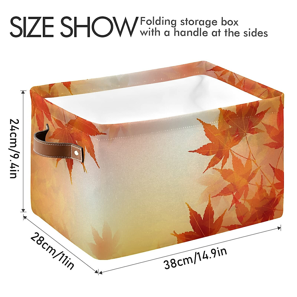 senya Thanksgiving Basket Fall Basket, Large Storage with Handles Thanksgiving Autumn Leaves Golden Maple Fabric Collapsible Storage Bins Organizer Bag for Storage