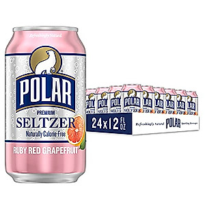 Polar Seltzer Water Ruby Red Grapefruit, 12 fl oz cans, 24 pack