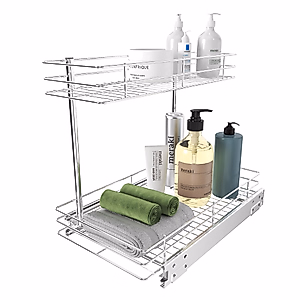 HOSUN Pull Out Under Sink Cabinet Organizer, 2 Tier Slide Wire Shelf Basket- 10.43W x 17.32D x 14.56H - Request at Least 12 inch Cabinet Opening, Perfect For Kitchen/vanity Under Sink Storage