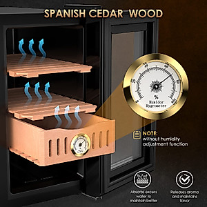 Yawhew 25L Electric Cooler Cabinet with Spanish Cedar Sheet Drawer & Tray,Adjustable Temperature Humidity Monitor & Controller,Digital LED Screen,Storage 200 Counts,Gifts for Men