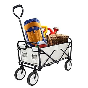 YSSOA Portable Rolling Folding Garden Cart with 360 Degree Swivel Anti-Slip Wheels & Adjustable Handle, 220lbs Weight Capacity, White