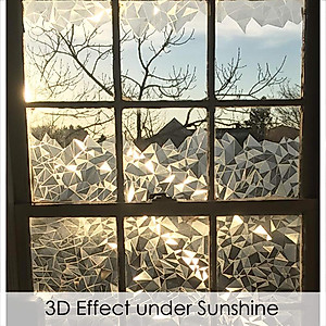 Decorative Privacy Window Film, 3D Window Tint Stained Glass Door Film Static Cling Reflective Window Decor/Privacy Protection/Heat Control/Anti UV for Home/Office, 17.5x78.5 inch Gravel