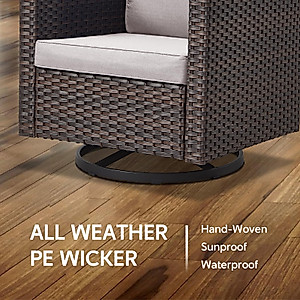 Artfurniz 5 Piece Wicker Patio Furniture Set - Outdoor Swivel Rocker Chairs Set with 3 Seat Sofa and Ottomans, Small Patio Conversation Sets Proch Furniture for Balcony Deck - Brown/Beige