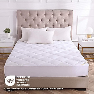 KASENTEX Deluxe Quilted Fitted Mattress Pad Queen Size - 13 Inch Deep Pockets - Brushed Microfiber - Down Alternative Fill, Cozy Breathable & Ultra Soft Protector