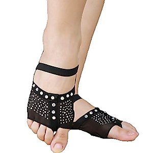 Calcifer White/Black Belly/Ballet Dance Socks Dance Toe Pad Practice Shoes foot thong Protection (Black, XL)