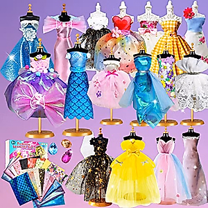 400PC+ Fashion Designer Kits for Girls, Creativity DIY Arts & Crafts Toys Fashion Design Sketchbook with Mannequins, All in One Box Doll Clothes Sewing kit for Kids Ages 8-12+ Birthday Girls Gift