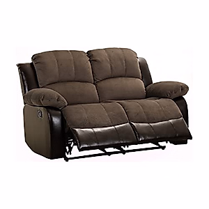 Lexicon Humphreys Loveseat Recliner - Soft Faux Leather Double Reclining Sofa, Manual Pull Tab, Wall Hugger, High-Density Foam, Solid Wood Frame, Easy Assembly, 62.5"W, Living Room, RV - Brown Shades
