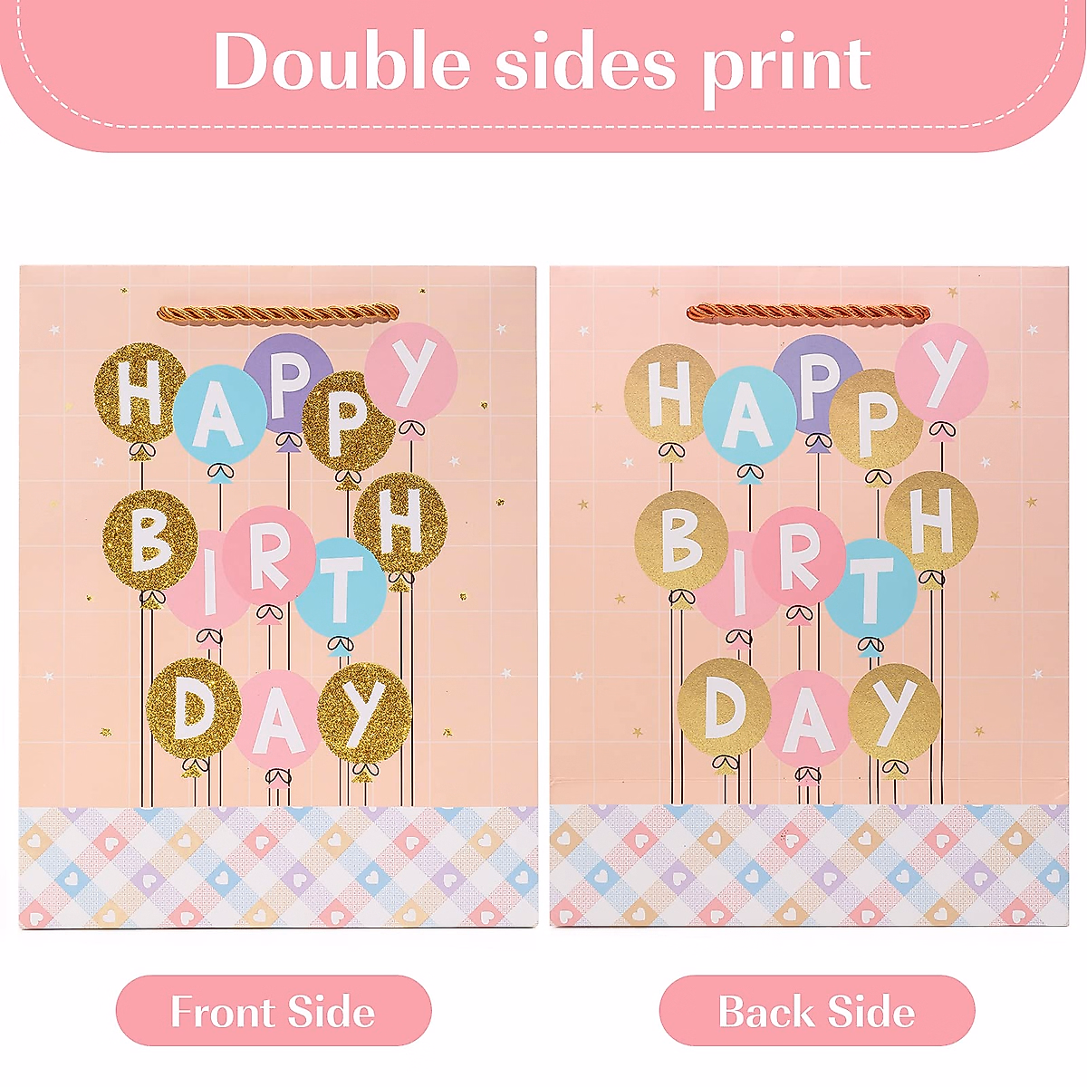 GonLei Birthday Gift Bag Assorted Sizes Happy Birthday Gift Bags for Kids Birthday Wrapping Paper Bags with Tissue Paper Card Handles for Girls Boys（4Bags 2Size: Medium 9” Large 12.6”）