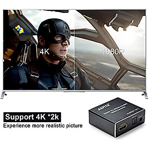 AGPTEK 4K x 2K HDMI Audio Extractor Splitter, HDMI to HDMI Audio Converter Adapter Support Ultra HD 4K Toslink Optical Audio Output and 3.5mm Audio with Optical Fiber Cable
