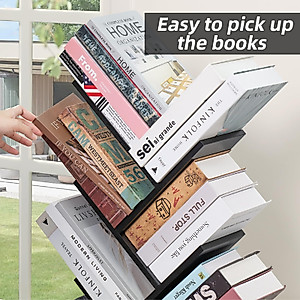 SHEEPAM 10 Tier Tree Book Shelf, Floor Standing Wood Bookshelf for Narrow Space, Storage Organizer Bookshelves for Books/CDs/Magazine, Bookcase with Shelves for Home Office, Living Room - Black