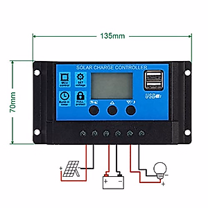 Solar Charge Controller, 60A 12V/24V Intelligent Solar Charge Regulator with USB Port Backlight LCD Display(60A)