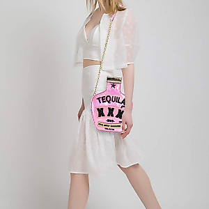 USTYLE Sparkling Bag for Women, Shoulder Purse Sequin Leather Bottle Shaped Crossbody Bag Clutch Purse Phone Wallet Shoulder Bags (holo-pink)