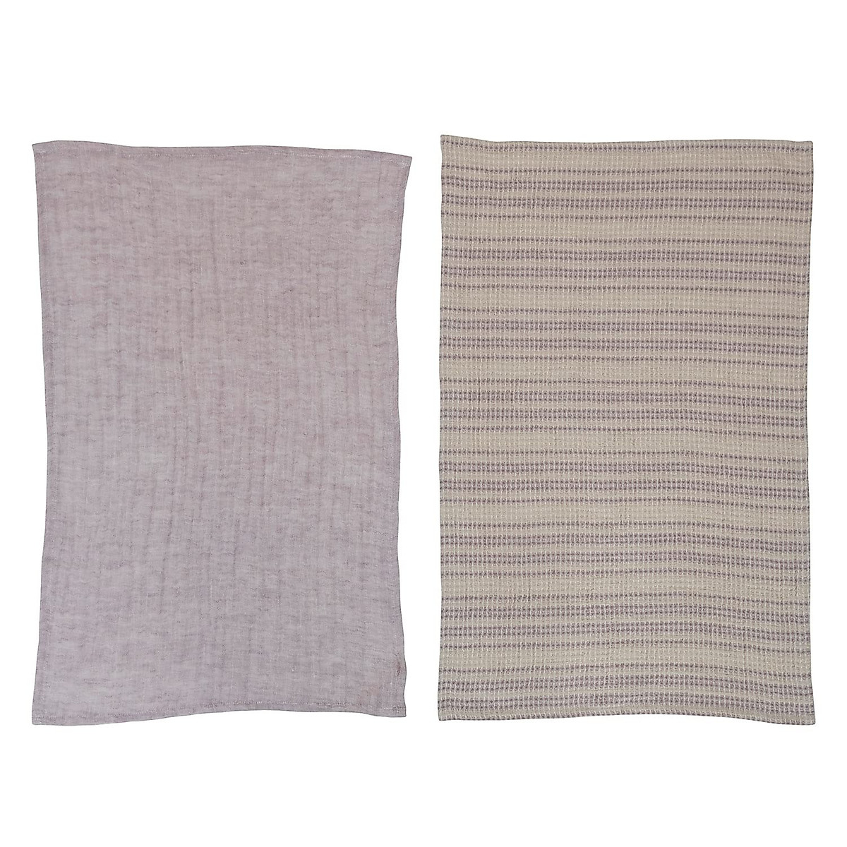 Bloomingville Natural and Lilac Woven Cotton, 2 Styles Tea Towels, 28" L x 18" W x 0" H, Grey
