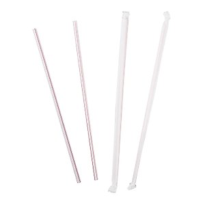 AmerCare 10.25 Inch Jumbo White with Red Stripes Paper Wrapped Straws, Case of 2000