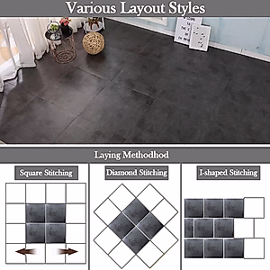 SURNUO 10PC 12 * 12 inch 1.5mm Thick Peel and Stick Vinyl Floor Tile, Self-Adhesive Tile Flooring for Bathroom, Livingroom, Kitchen and Renter's House Black Color
