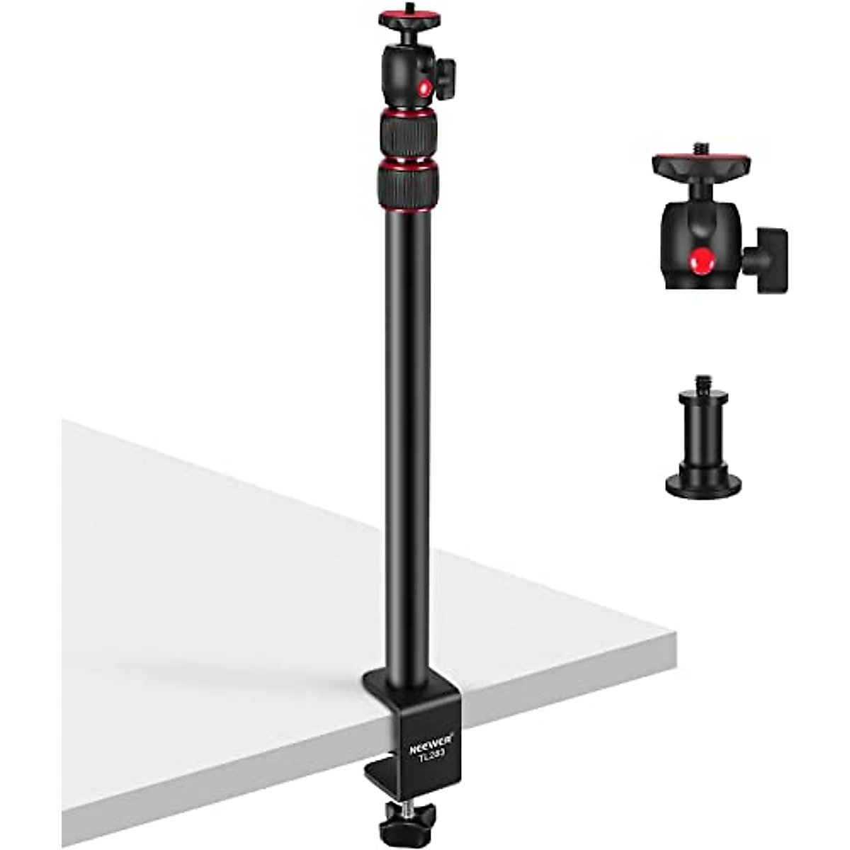 NEEWER Extendable Camera Desk Mount with 1/4" Ball Head, 17”-40” Adjustable Table Light Stand with 1/4" Screw Adapter and C Clamp for DSLR Camera, Ring Light, Live Stream, Vlog, Max Load: 6.6lb/3kg