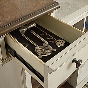 Signature Design by Ashley Realyn French Country Bar with Metal Footrest, White & Beige