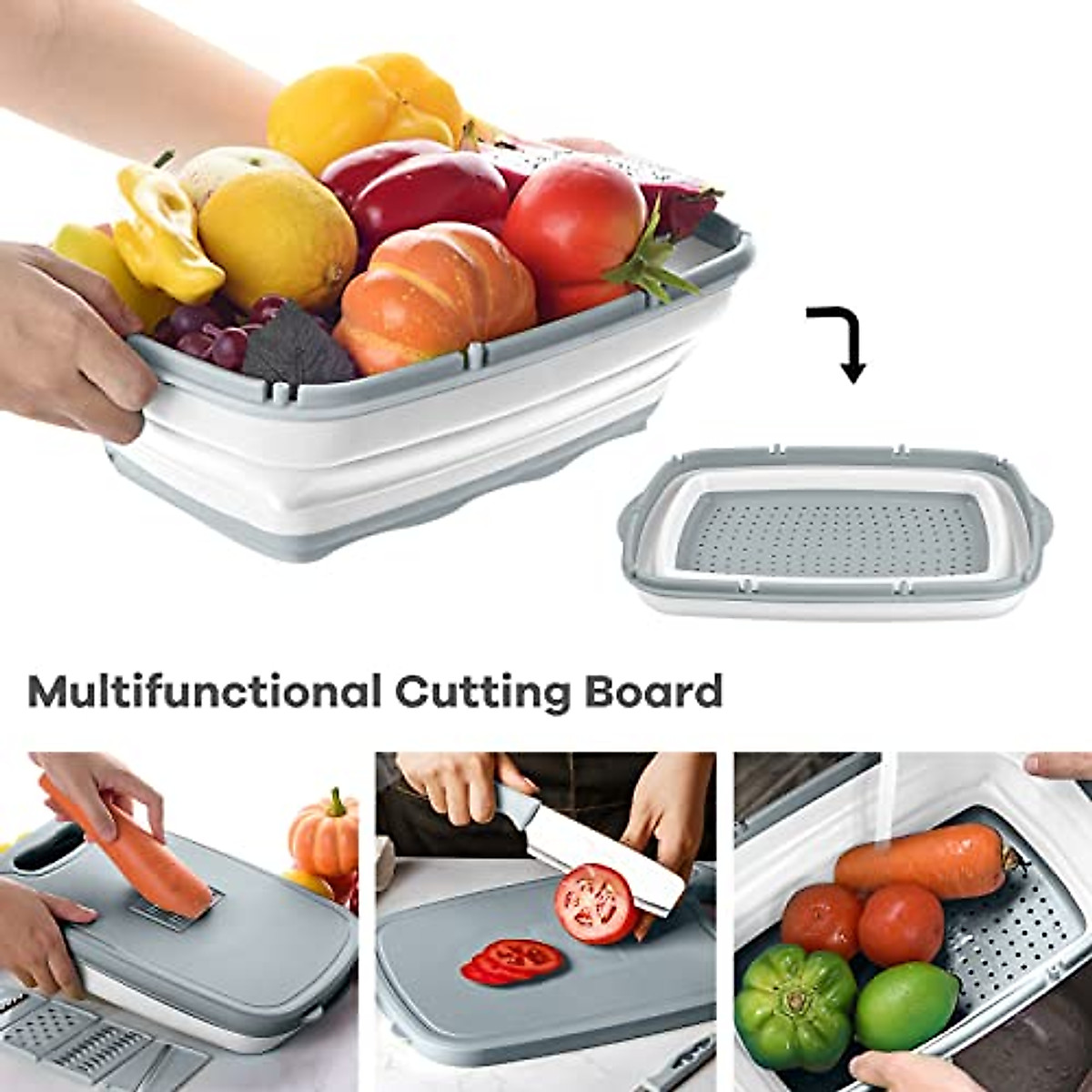 Gintan 9-in-1 Collapsible Cutting Board and TPU Cutting Board, BPA-Free, With Knife,2 Item Bundle