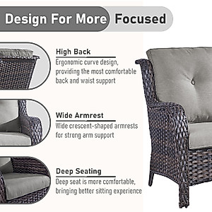 Outdoor Patio Furniture - 3 Seater Outdoor Rattan Wicker Sofa Patio Couch with Ottoman for Porch Deck Garden Backyard - Brown/Grey