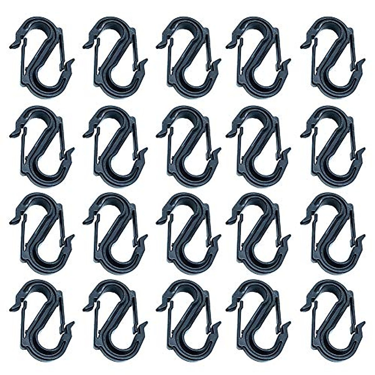 lasenersm 20 Pieces Heavy Duty S Hooks Plastic S Shaped Hooks Hanger Double S Hooks Double Head Clasp S Hooks for Tent Tarpaulin Net Cargo Net Bungee Net Truck Net, Black