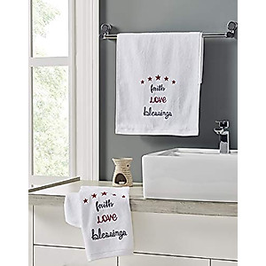 VCNY Home Patriotic White Hand Towels: Luxury Soft Absorbent Terry Cloth Embroidered American Sentiments: Faith Love Blessings, 16" by 28" Inch, 2 Piece
