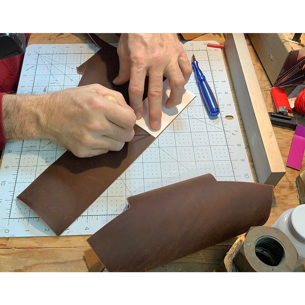 Genuine Leather Sheets for Leather Crafts - Full Grain Buffalo Leather Squares- Great for Jewelry, Leather Wallets, Cricut, Arts & Crafts – Includes 3 Sheets (12x12")+ Leather Cord (36")