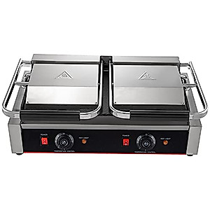 Happybuy Commercial Sandwich Panini Press Grill, 2X1800W Double Flat Plates Electric Stainless Steel Sandwich Maker, Temperature Control 122°F-572°F for Hamburgers Steaks Bacons