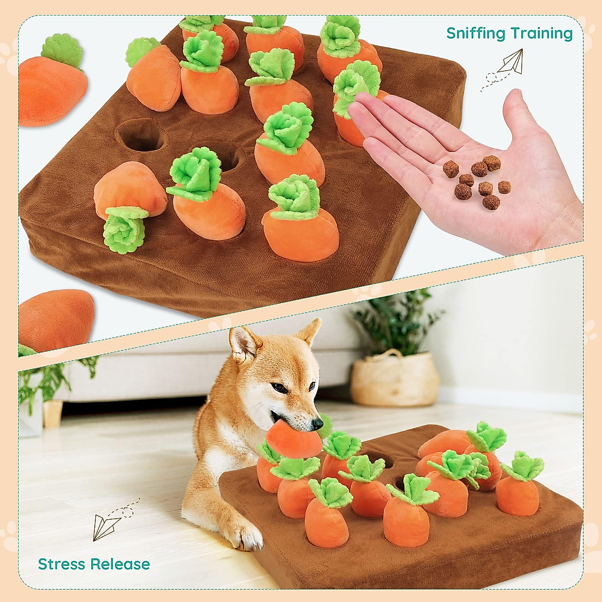 laetipet Interactive Dog Toys Carrot Farm, Enrichment Dog Snuffle Puzzle Toys, Hide and Seek Dog Toys for Small, Medium, Large Dogs Aggressive Chewers, Pet Stress Relief for All Breeds