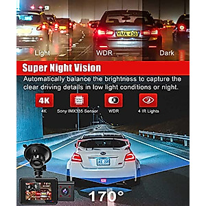 LAMONKE 4K Dash Cam with GPS, Front and Inside Dual 4K/1080P Dash Camera for Cars, Dashcam with WiFi, IR Night Vision Car Camera, 24/7 Recording Parking Mode, G-Sensor, WDR, 256GB Supported