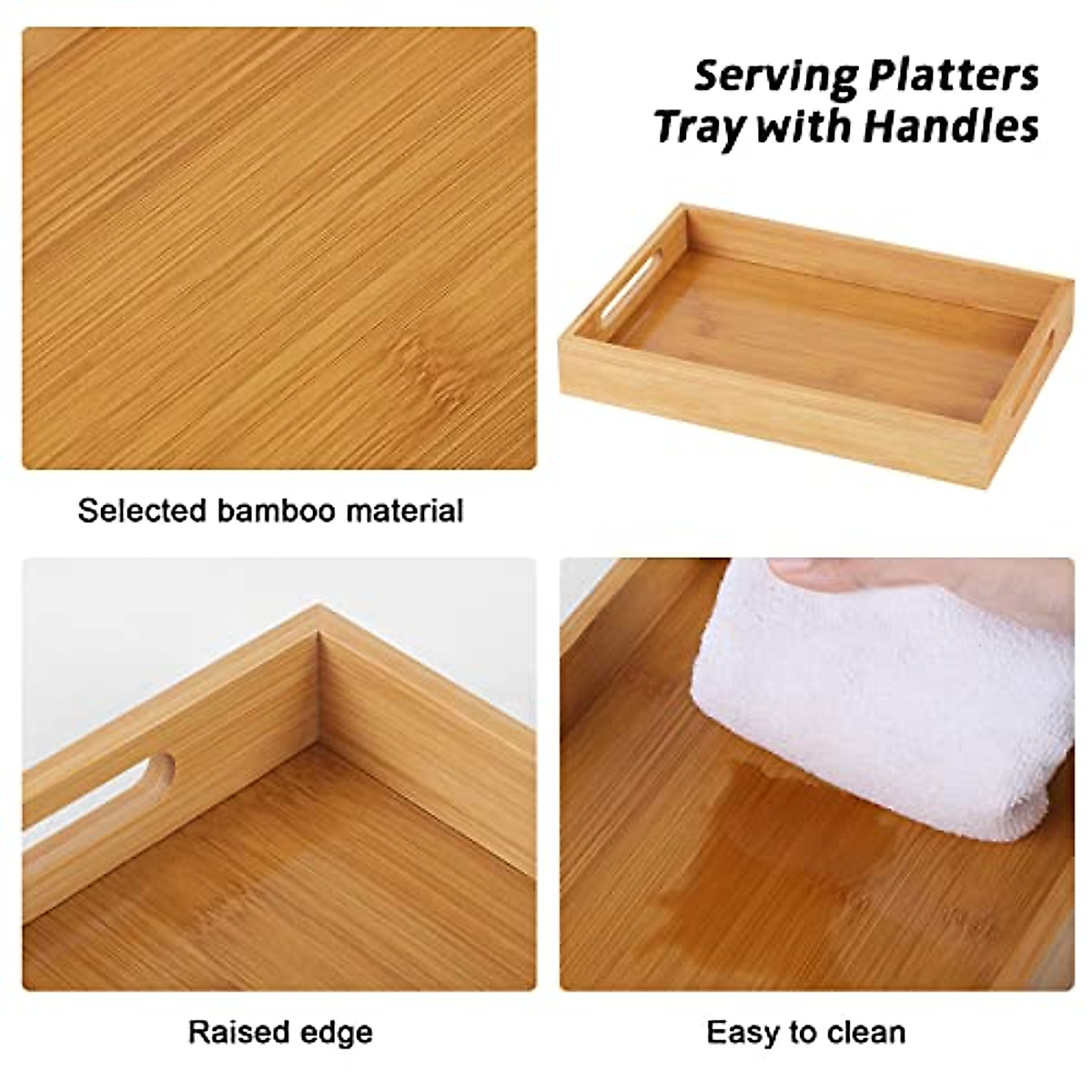 Aodaer 2 Pack Natural Bed Table Tray with Folding Legs Breakfast Food Tray with Phone Tablet Holder Portable Serving Platters Tray with Handles Food Tray for Bed, Kitchen, Eating, Working