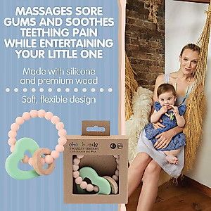 Chewbeads - Brooklyn Teething Toy - Silicone Teething Ring & Wood Teether for Infants, Babies & Toddlers - Baby Teether & Modern Baby Rattle - Medical Grade Silicone Baby Toy 3-6 Months - Grey