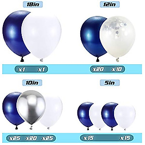 BigNc 132 Pieces Blue Balloons Garland Kit, White Blue Silver and Blue Confetti Latex Balloons Arch for Party Wedding Birthday Decoration
