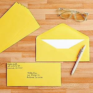 200 Pack #10 Yellow Envelopes Bulk with Gummed Seal for Party Invitation Cards, Mailing Business Letters, Checks (4 1/8 x 9 1/2)