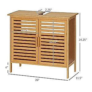 kleankin Bamboo Under Sink Cabinet with 2 Slatted Doors, Freestanding Bathroom Sink Cabinet, Bathroom Vanity Cabinet, Natural