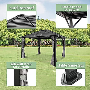 Funny Sunny 10' x 12' Patio Hardtop Gazebo - Outdoor Heavy Duty Gazebo with Aluminum Frame, Galvanized Hardtop Gazebo with Breathable Netting for Garden, Lawns, Party, Poolside