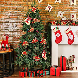 N&T NIETING 24Pcs Poinsettias Artificial Christmas Flowers, 5 inch Glitter Christmas Flowers Artificial for Decoration, Xmas Fake Flowers, Red and Gold