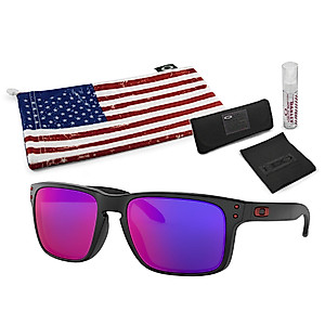 Oakley Holbrook Sunglasses (Matte Black Frame, Positive Red Iridium Lens) with Lens Cleaning Kit and Country Flag Microbag