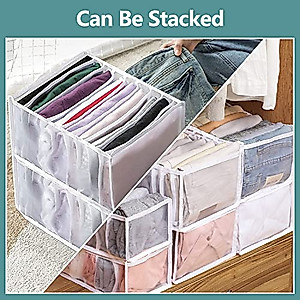 3 Pcs Washable Wardrobe Clothes Organizer Closet Organizers and Storage Drawer Organizer Clothes Bedroom Drawer 7 Grids Foldable White Mesh Separation Box Large Medium Size for Clothing Jeans T-shirts