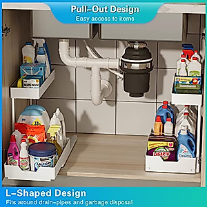 Beriflai Under Sink Organizers and Storage 2 Packs, Pull Out Cabinet Organizers Sliding Cabinet Basket Organizer 2 Tier Bathroom Kitchen Storage with Siding Drawers for Bathroom Kitchen, White