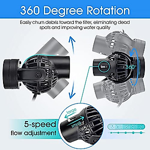 hygger Aquarium Wave Maker Circulation Pump, 1320 GPH Ultra-silence Fish Tank Powerhead with Strong Magnet Suction Base for Freshwater or Saltwater Fish Tank, 360° Rotating Submersible Water Pump