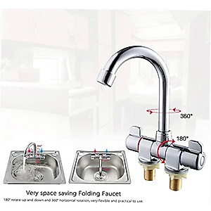 Camper Faucet Folding Faucet RV Water Tap Cold and Hot Water 360 Degree High-end Kitchen Sink Faucet Gooseneck Spout Dual Knob Handles Brass Constructed & Chrome Polished