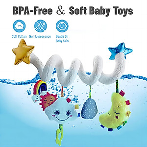 Ebrima Baby Car Seat Toys Newborn Toys, Stroller Toys Baby Toys 0-6 Months, Infant Spiral Plush Toys Hanging Stroller Toys for Carseat Crib Bar Bassinet - Colorful Star