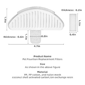 3 Pack Cat Fountain Filters - Compatible with Cat Water Dispenser, 67oz/2L Automatic Water Feeder (3 Filters+6 Sponges)