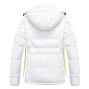 Pursky Women's Winter Coats Lightweight Long-Sleeve Full-Zip Water-Resistant Packable Hooded Puffer Jacket White 2XL