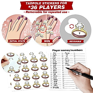 PARTYLOUD Bridal Shower Bachelorette Party Games, Pin the Ring on the Bride Game, Pin the Ring Game Bridal Shower Wedding Engagement Shower Games 32 Guests