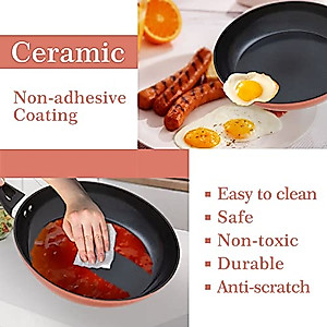 EJOYWAY kitchen pots and pans Basic 6-Piece PFAS-Free nonstick pots and pans set Ceramic Coating Multi-function Cookware Set Induction Bottom,Saucepan, Stock Pot, Frying Pan, Rose Gold